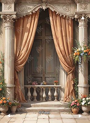 Fabric Portrait Backdrop - Peachy Balcony View