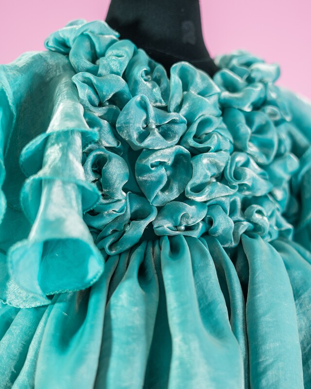 Aqua Ruffle Serenade - Flowing Teal Dress with Ruffles & Train