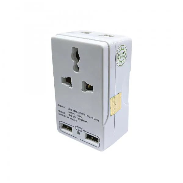 Multipurpose 3-Pin Plug with USB, Travel Adapter, Socket Charger