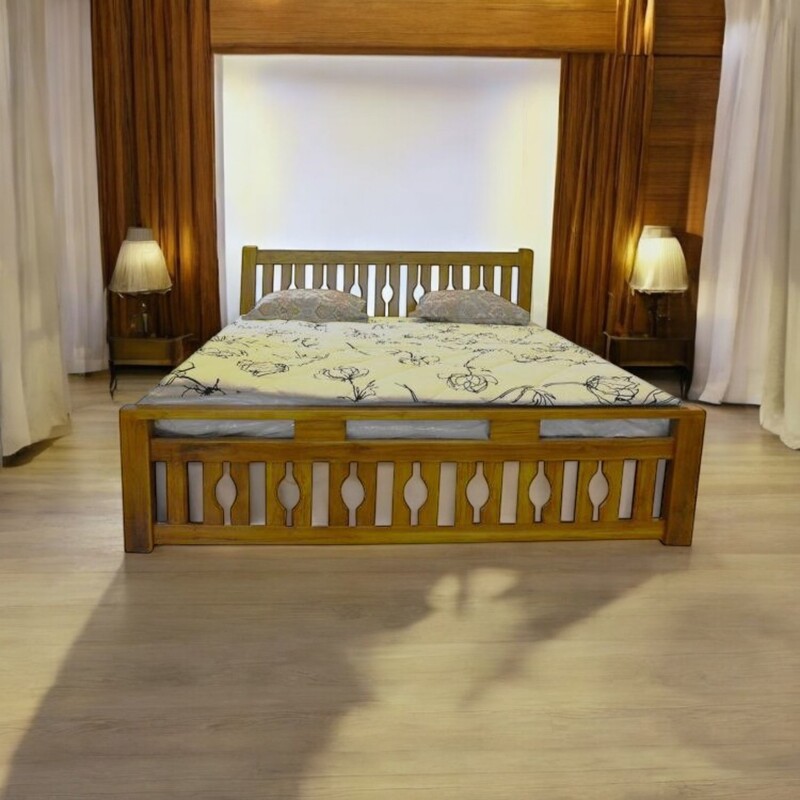 HW Gugan Teakwood Cot P-036|78X72|Black Walnut||Cot/Bed Set