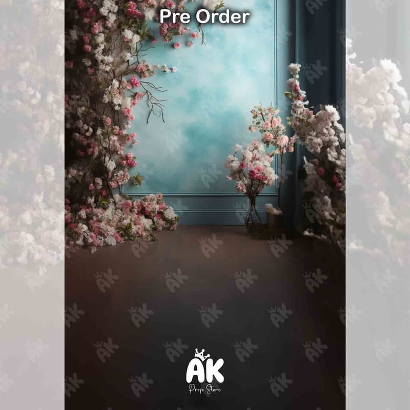 Fabric Portrait Backdrop - Cyan Floral